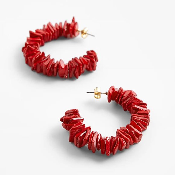 Zara | Jewelry | Nwt Zara Real Shell Red Hoops | Poshmark